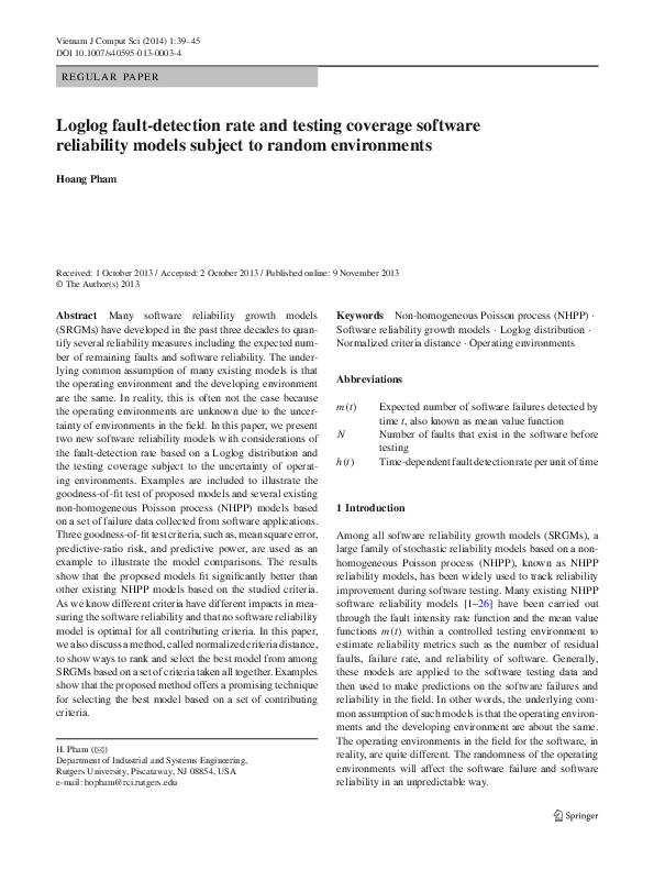 Pdf Loglog Fault Detection Rate And Testing Coverage Software Reliability Models Subject To 