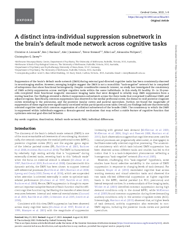 (PDF) A distinct intra-individual suppression subnetwork in the brain’s ...