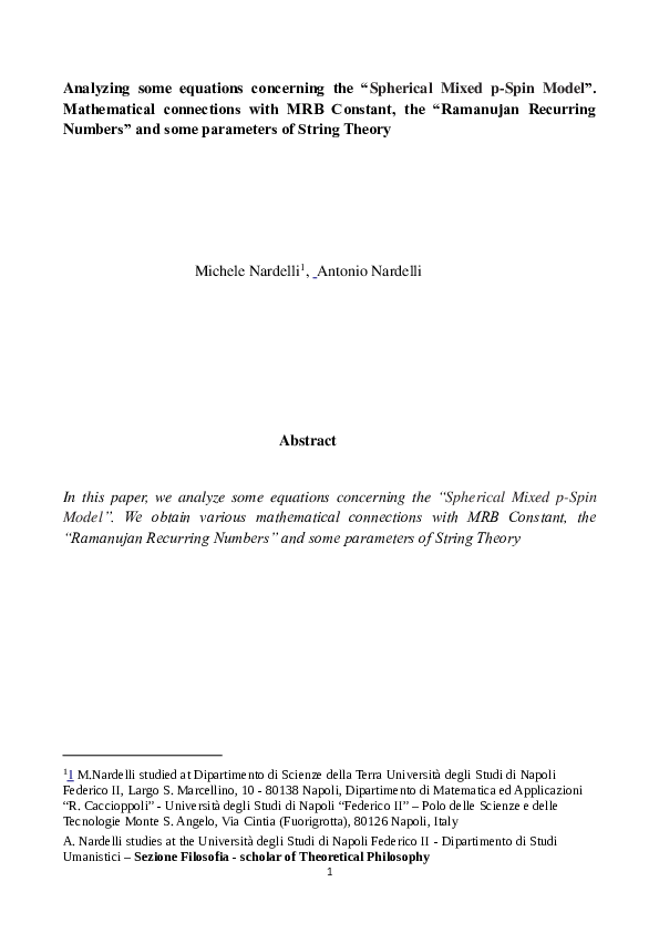 Pdf Analyzing Some Equations Concerning The Spherical Mixed P Spin