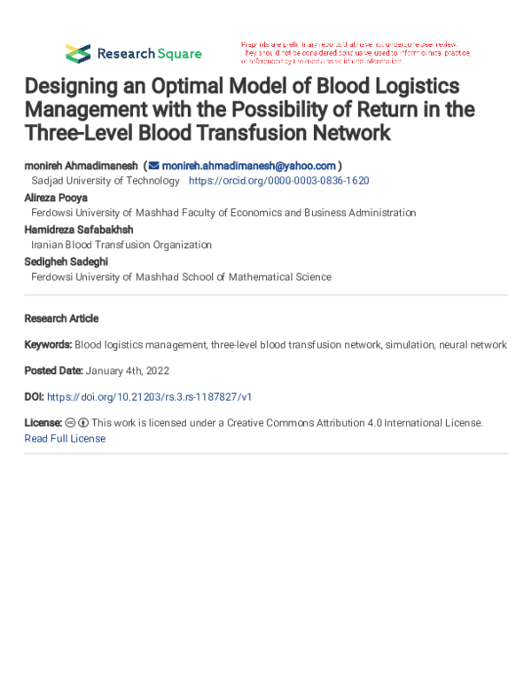 (PDF) Designing an Optimal Model of Blood Logistics Management with the ...