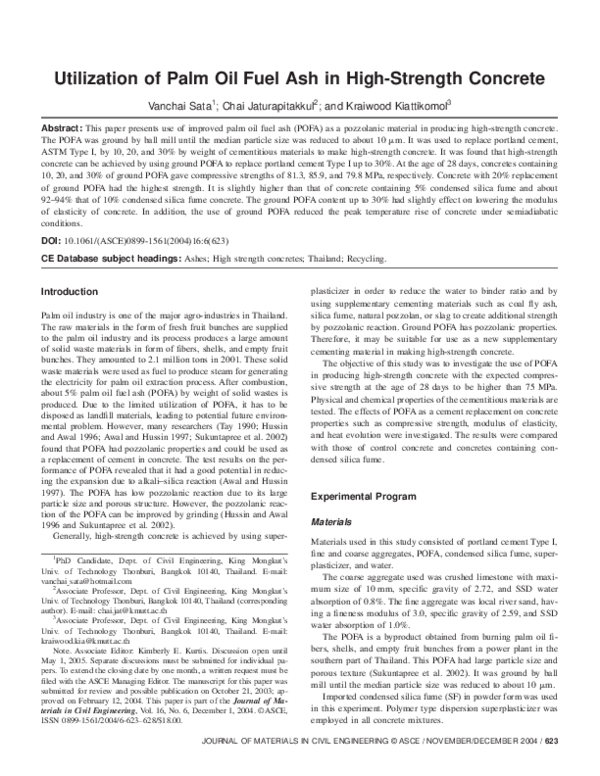 (PDF) Utilization of Palm Oil Fuel Ash in High-Strength Concrete (PDF) Utilization of Palm Oil Fuel Ash in High-Strength Concrete