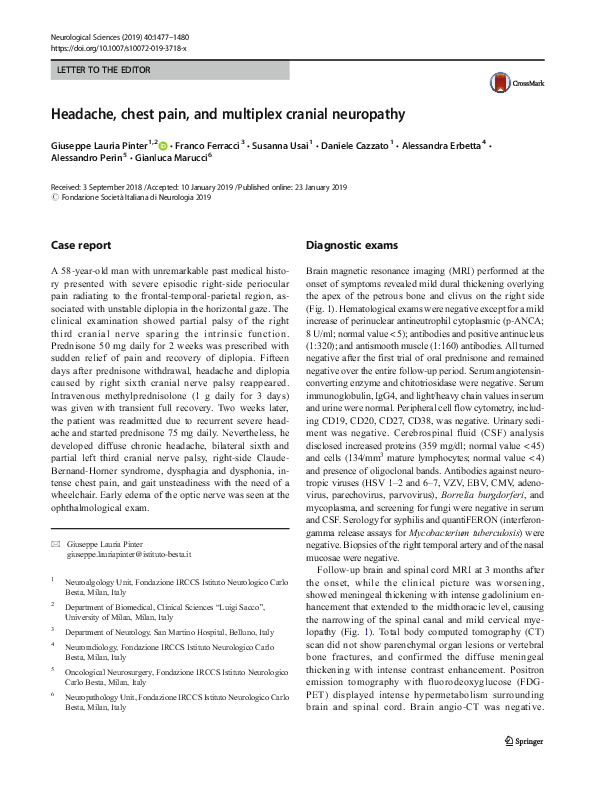 (PDF) Headache, chest pain, and multiplex cranial neuropathy