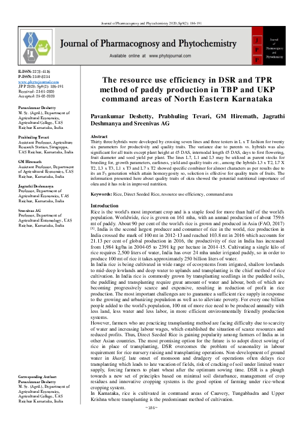 (PDF) The resource use efficiency in DSR and TPR method of paddy production in TBP and UKP ...