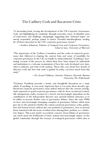 (PDF) The Cadbury Code and Recurrent Crisis