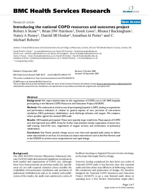 (PDF) Introducing the national COPD resources and outcomes project