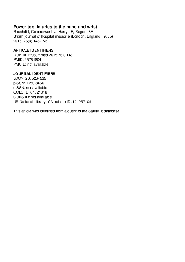 (PDF) Power tool injuries to the hand and wrist