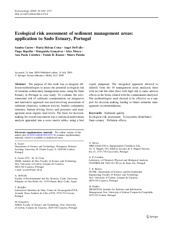 (PDF) Ecological risk assessment of sediment management areas ...