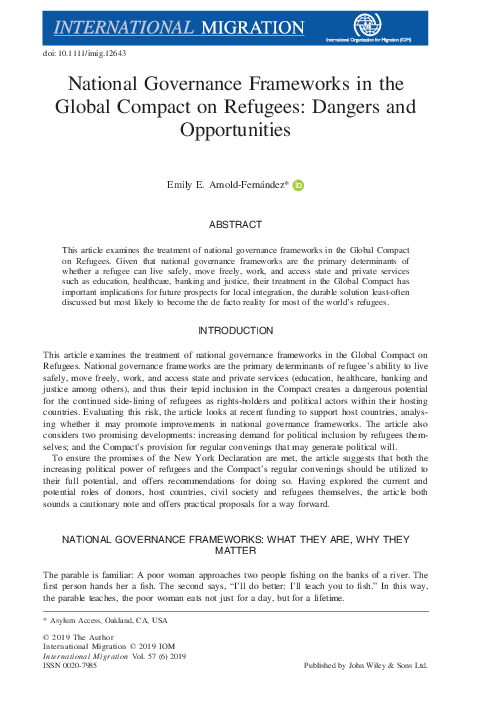 (PDF) National Governance Frameworks in the Global Compact on Refugees ...