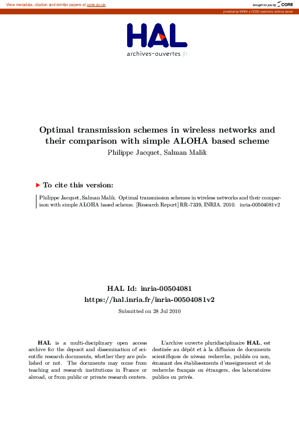 (PDF) Optimal transmission schemes in wireless networks and their ...