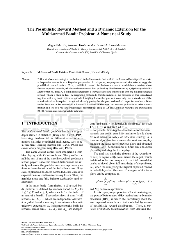 (PDF) The Possibilistic Reward Method and a Dynamic Extension for the Multi-armed Bandit Problem ...
