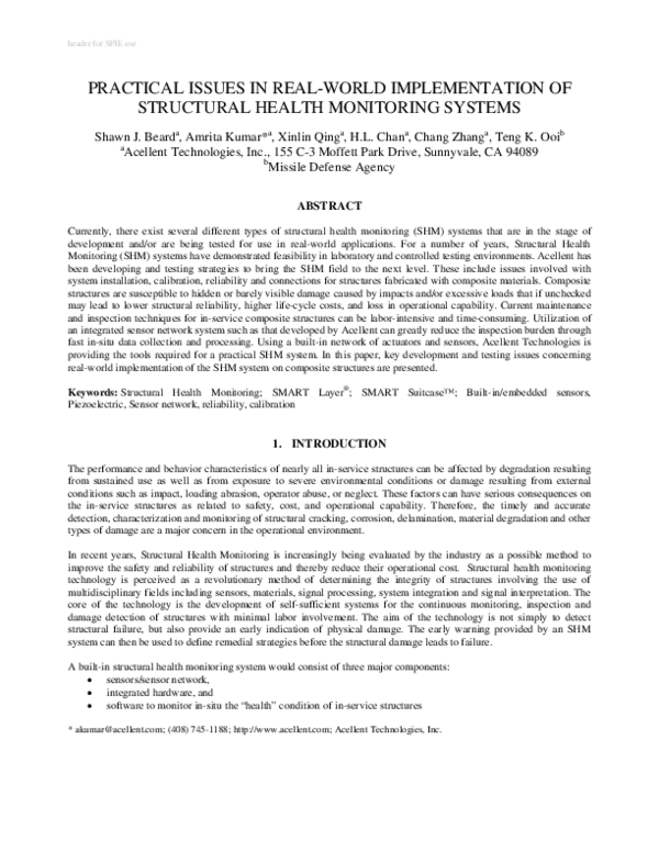 (PDF) Practical issues in real-world implementation of structural health monitoring systems