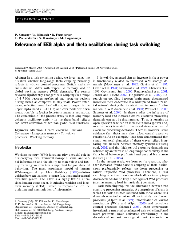(PDF) Relevance of EEG alpha and theta oscillations during task switching