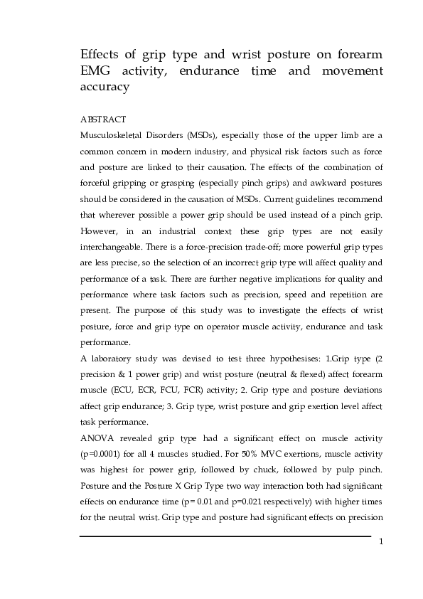 (PDF) Effects of grip type and wrist posture on forearm EMG activity ...
