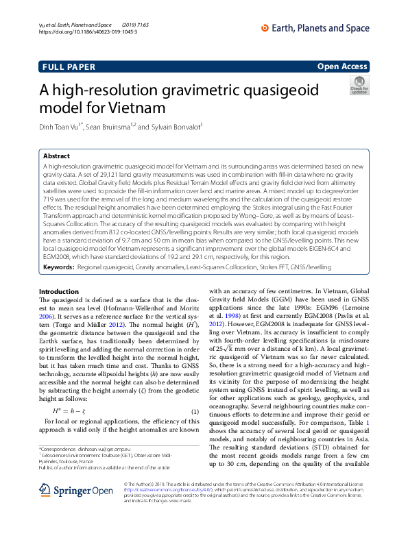 (PDF) A high-resolution gravimetric quasigeoid model for Vietnam