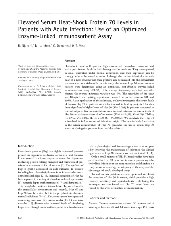 (PDF) Elevated Serum Heat-Shock Protein 70 Levels in Patients with ...