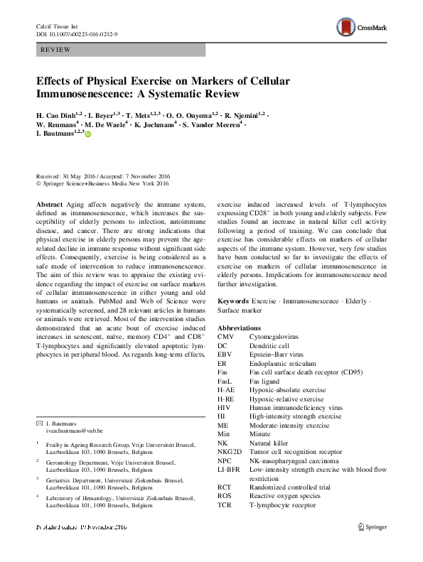 (PDF) Effects of Physical Exercise on Markers of Cellular ...