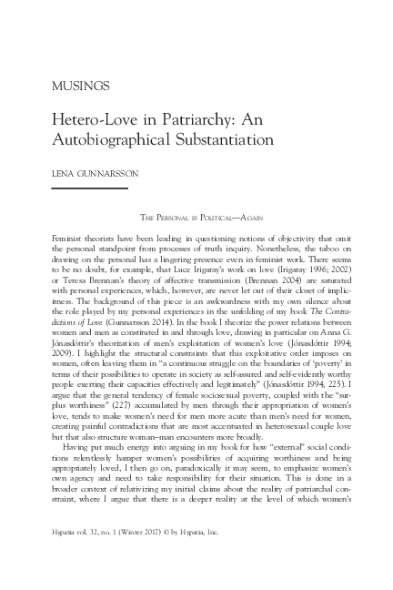 (PDF) Hetero‐Love in Patriarchy: An Autobiographical Substantiation