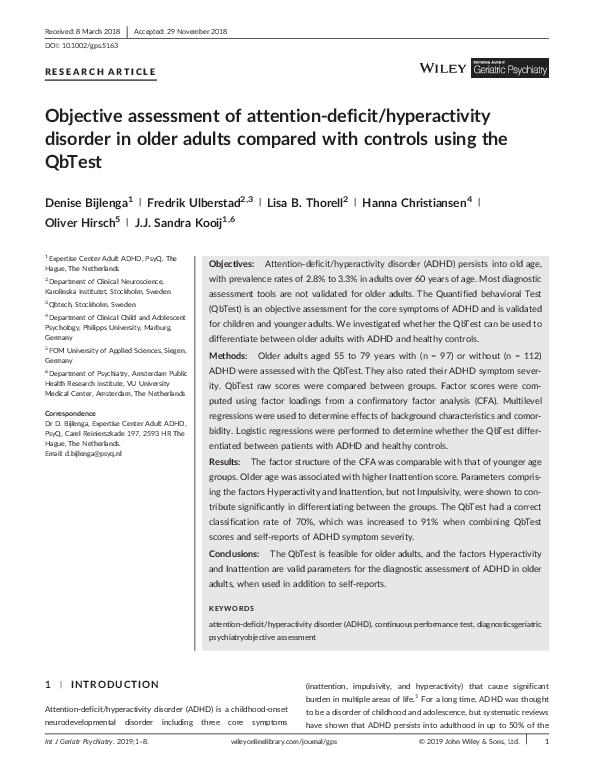 (PDF) Objective assessment of attention‐deficit/hyperactivity disorder in older adults compared ...