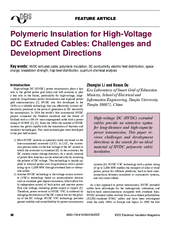 (PDF) Polymeric insulation for high-voltage dc extruded cables ...