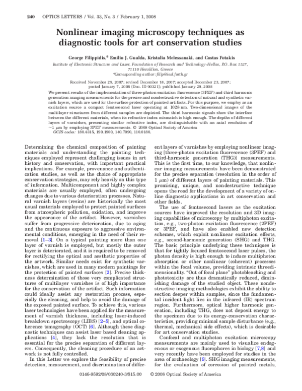 (PDF) Nonlinear Microscopy for Art Conservation