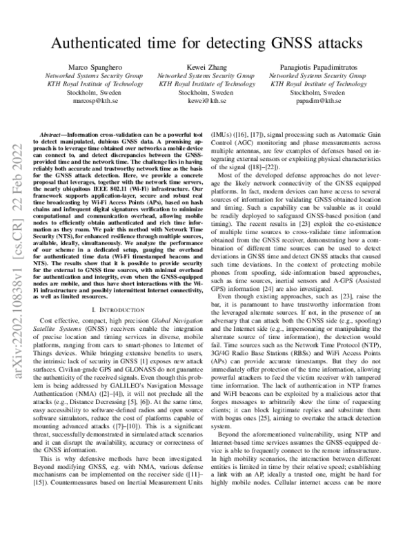 Pdf Authenticated Time For Detecting Gnss Attacks