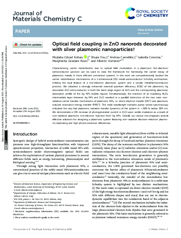 (PDF) Optical field coupling in ZnO nanorods decorated with silver ...