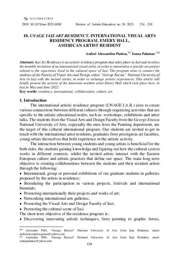 (PDF) 10. Unage Iași Art Residency. International Visual Arts Residency ...