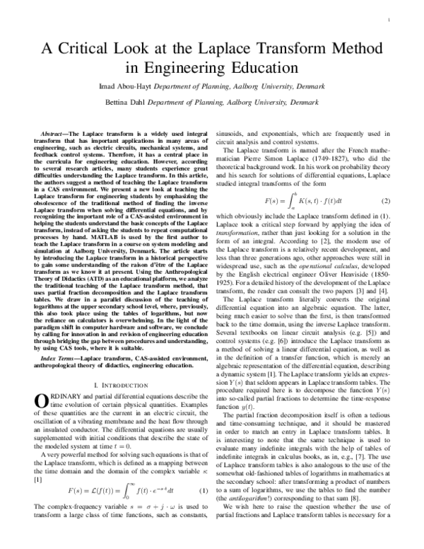 (PDF) A Critical Look at the Laplace Transform Method in Engineering ...