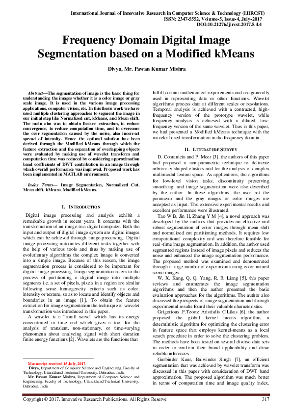 Pdf Frequency Domain Digital Image Segmentation Based On A Modified