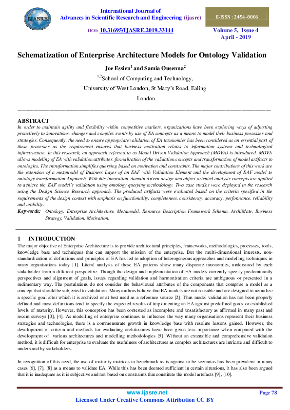 (PDF) Schematization of Enterprise Architecture Models for Ontology Validation