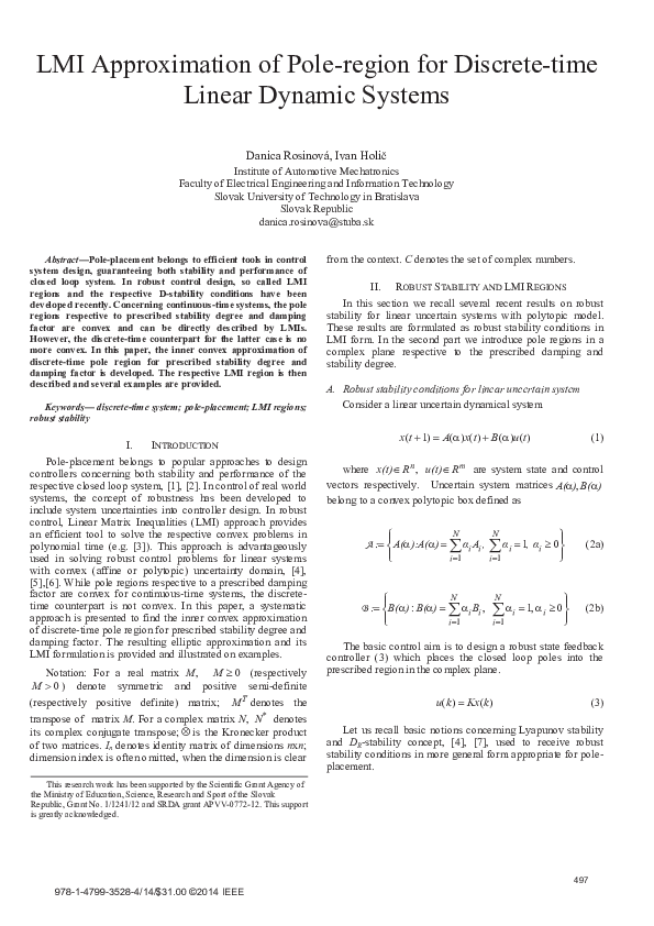 (PDF) LMI approximation of pole-region for discrete-time linear dynamic systems