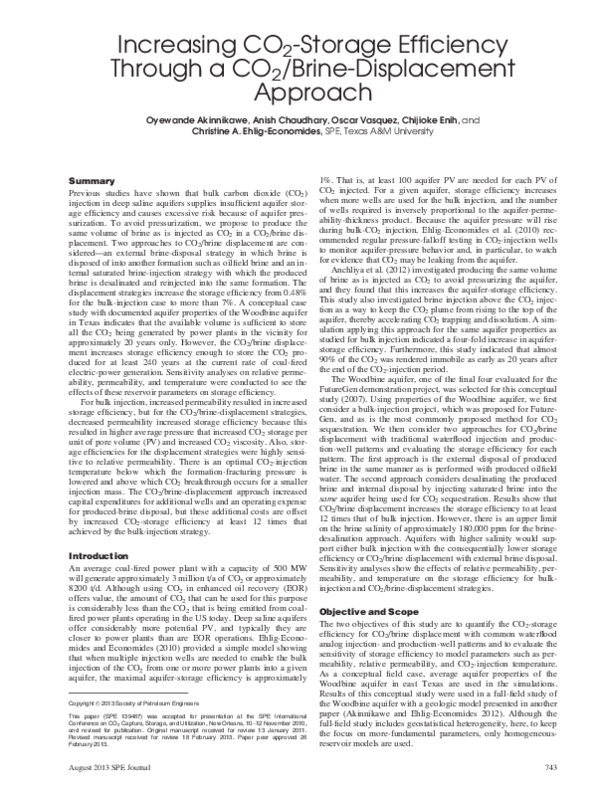(PDF) Increasing CO2-Storage Efficiency Through a CO2/Brine ...
