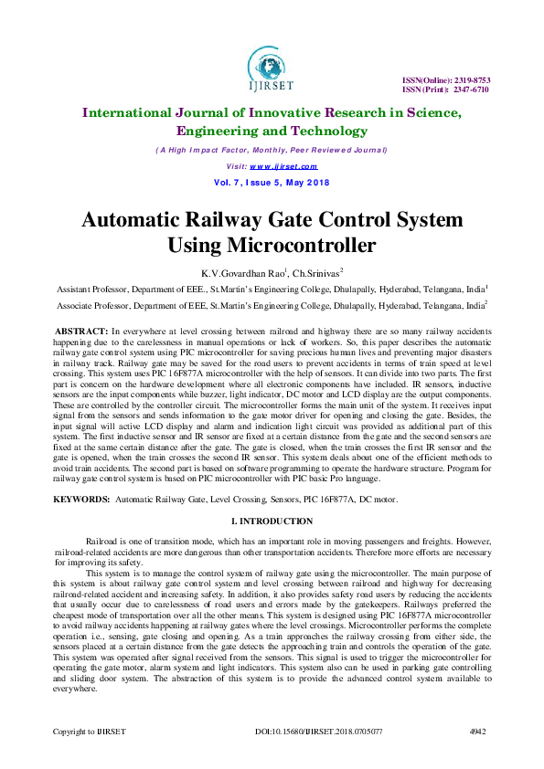 (PDF) Automatic Railway Gate Control System Using Microcontroller