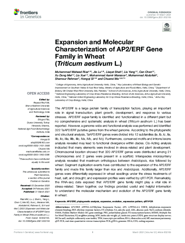 (PDF) Expansion and Molecular Characterization of AP2/ERF Gene Family ...