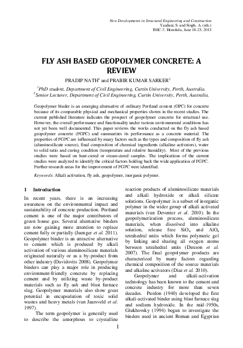 (PDF) Fly Ash Based Geopolymer Concrete: A Review