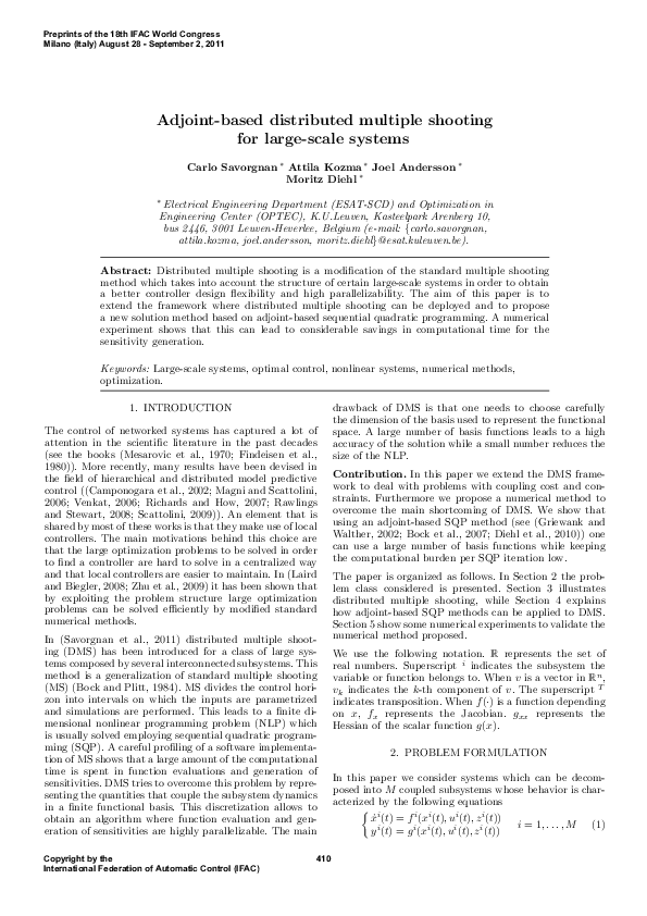(PDF) Adjoint-based distributed multiple shooting for large-scale systems