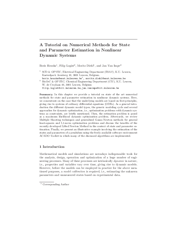 Pdf A Tutorial On Numerical Methods For State And Parameter