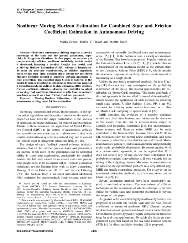 (PDF) Nonlinear Moving Horizon Estimation for combined state and friction coefficient estimation ...