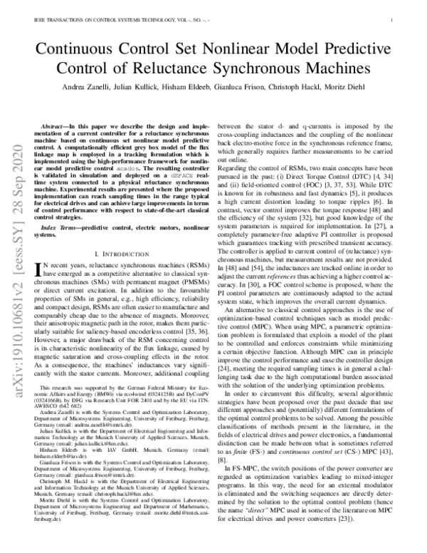 (PDF) Continuous Control Set Nonlinear Model Predictive Control of Reluctance Synchronous Machines
