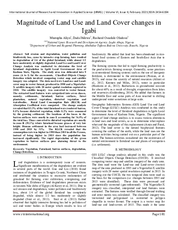 (PDF) Magnitude of Land Use and Land Cover changes in Igabi