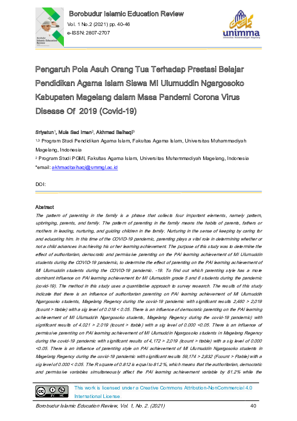 (PDF) Pengaruh Pola Asuh Orang Tua Terhadap Prestasi Belajar Pendidikan Agama Islam Siswa MI ...