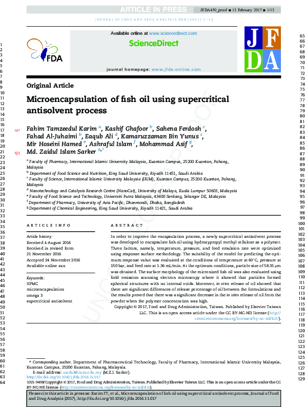 (PDF) Microencapsulation of fish oil using supercritical antisolvent ...