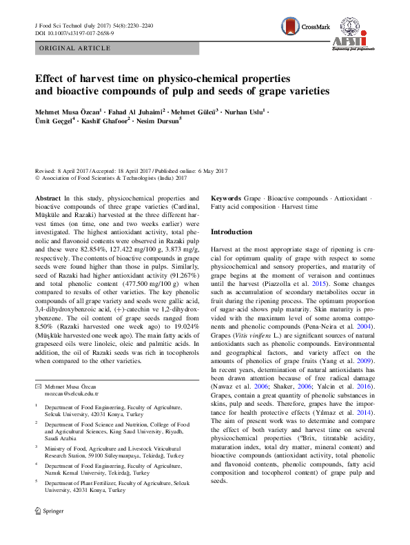(PDF) Effect of harvest time on physico-chemical properties and ...