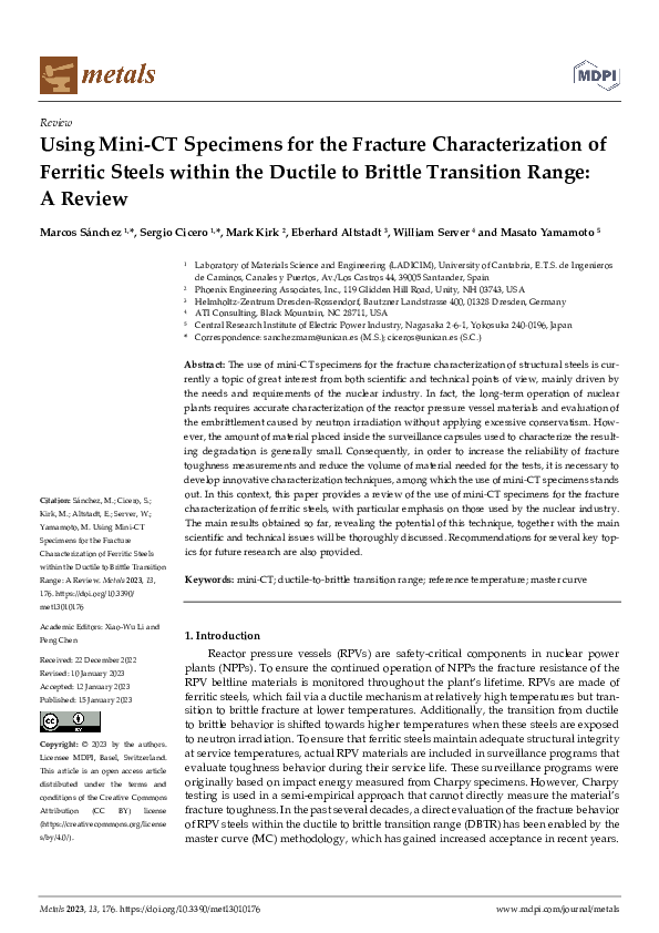 (PDF) Using Mini-CT Specimens for the Fracture Characterization of Ferritic Steels within the ...