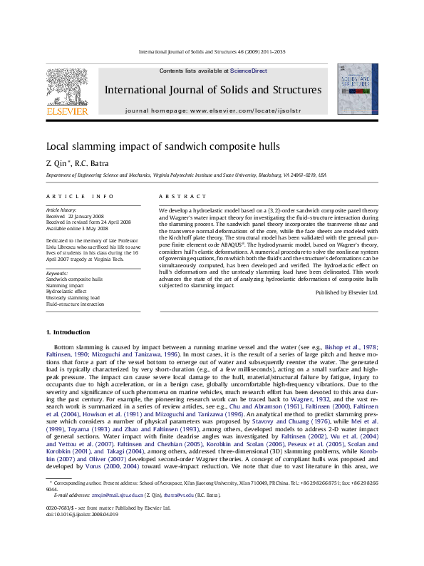 (PDF) Local slamming impact of sandwich composite hulls