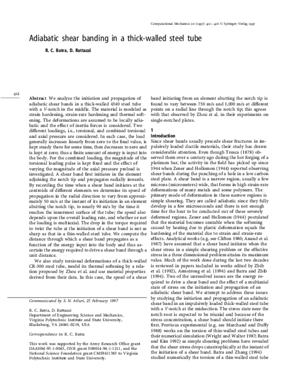 (PDF) Adiabatic shear banding in a thick-walled steel tube