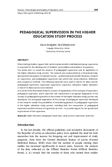 (PDF) Pedagogical Supervision in the Higher Education Study Process