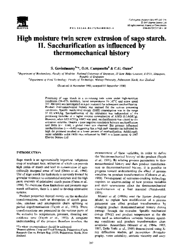 (PDF) Sago Starch Saccharification via Twin Screw Extrusion