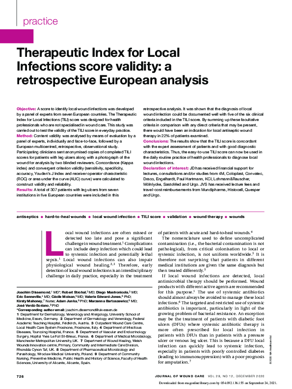 (PDF) Therapeutic Index for Local Infections score validity: a ...