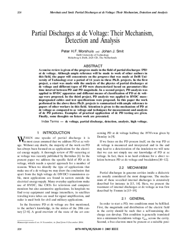 (PDF) Partial discharges at dc voltage: their mechanism, detection and ...